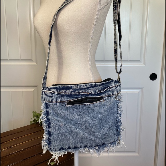 Unknown | Bags | Cool Distressed Acid Washed Frayed Denim Purse | Poshmark